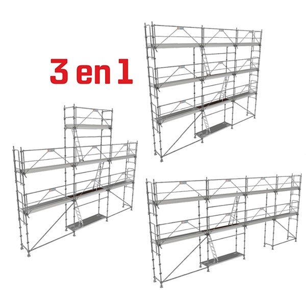 Pack échafaudage fixe de façade 3 en 1 - 80m² - Plancher Acier ...