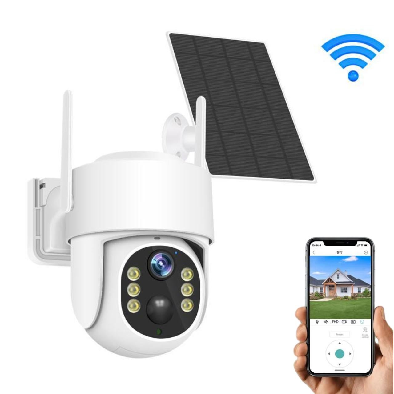 QWINERN Caméra de surveillance solaire, 4 MP HD, moniteur extérieur ...