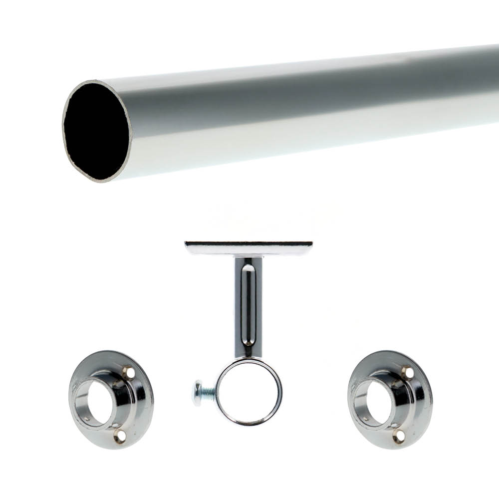 Kit barra perchero redonda Ø20 mm – 1,5 m – acero cromado + 3 soportes ...