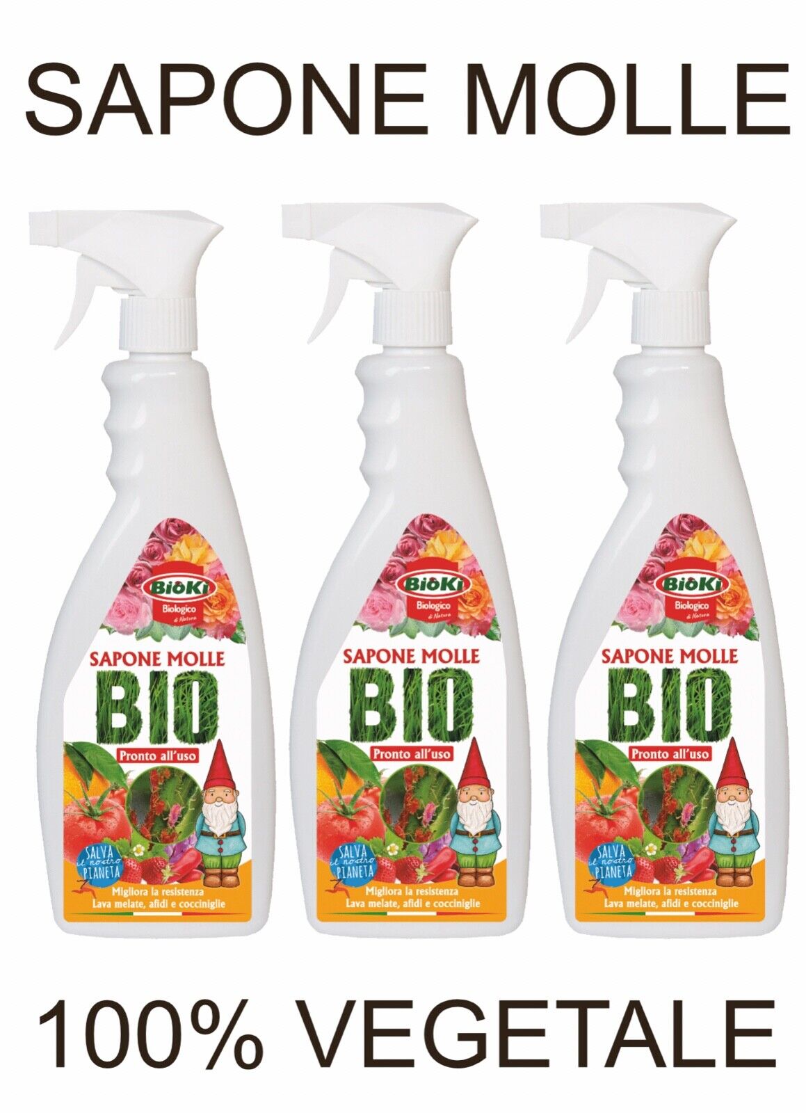 Bioki® Sapone Molle 3 pezzi da 650 ml pronto all'uso per afidi e ...