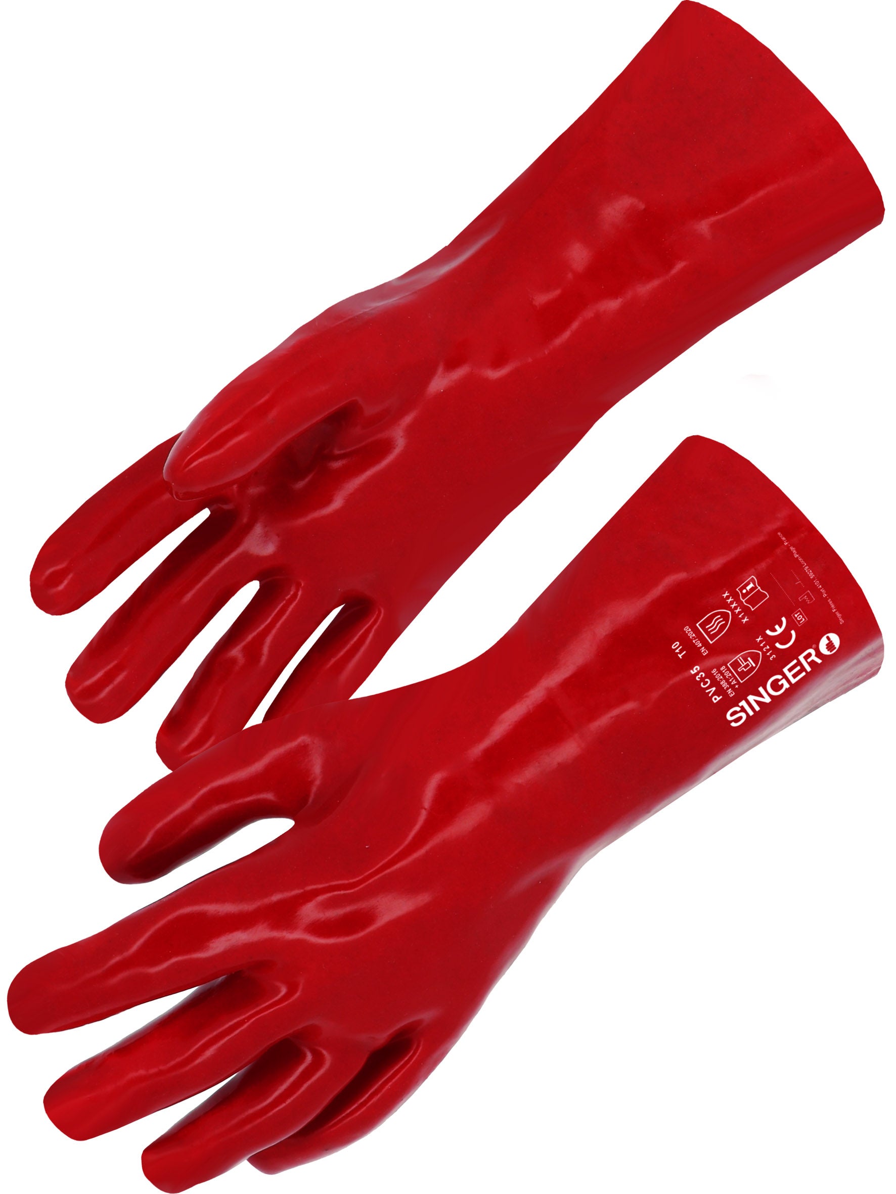 Lot 10 Paires Gants de Travail PVC Rouge Singer T10 - Support Coton ...
