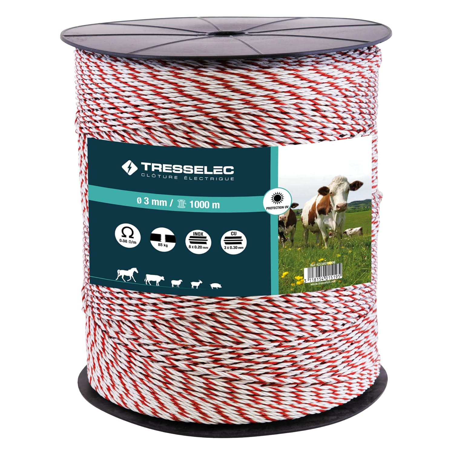 Cordon Diamètre 3mm - Clôture Électrique pour Animaux (Vaches, Chèvres ...