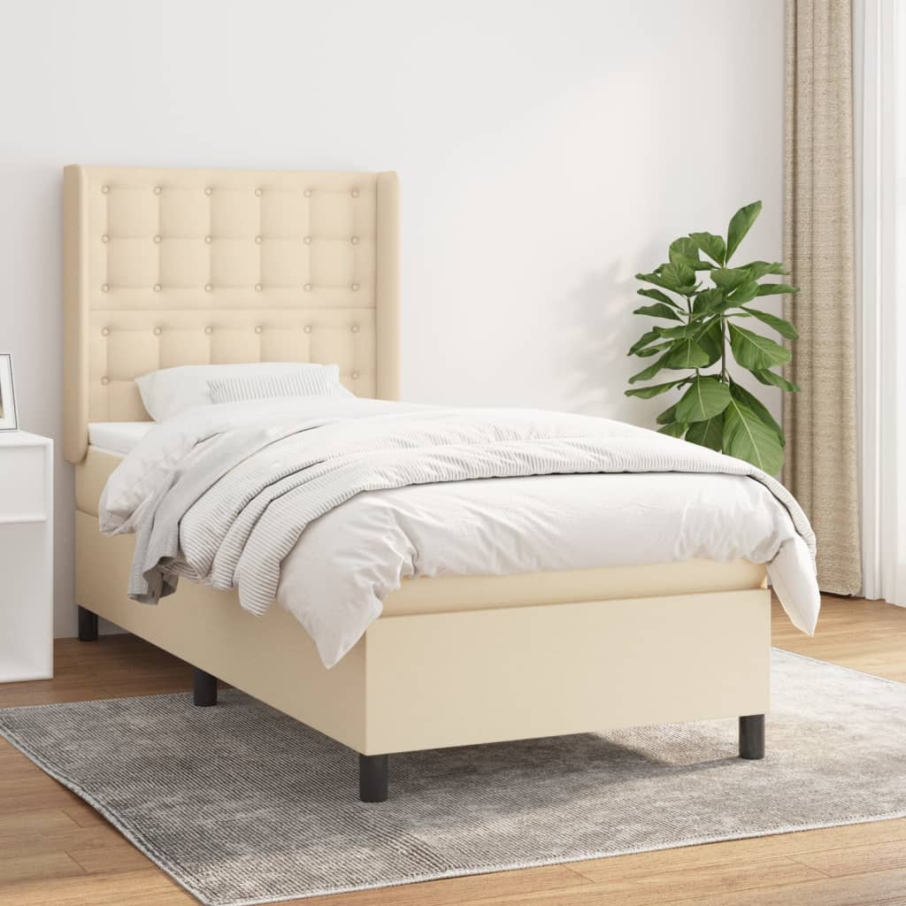 Cama box spring con colchón tela color crema 90x190 cm | Leroy Merlin