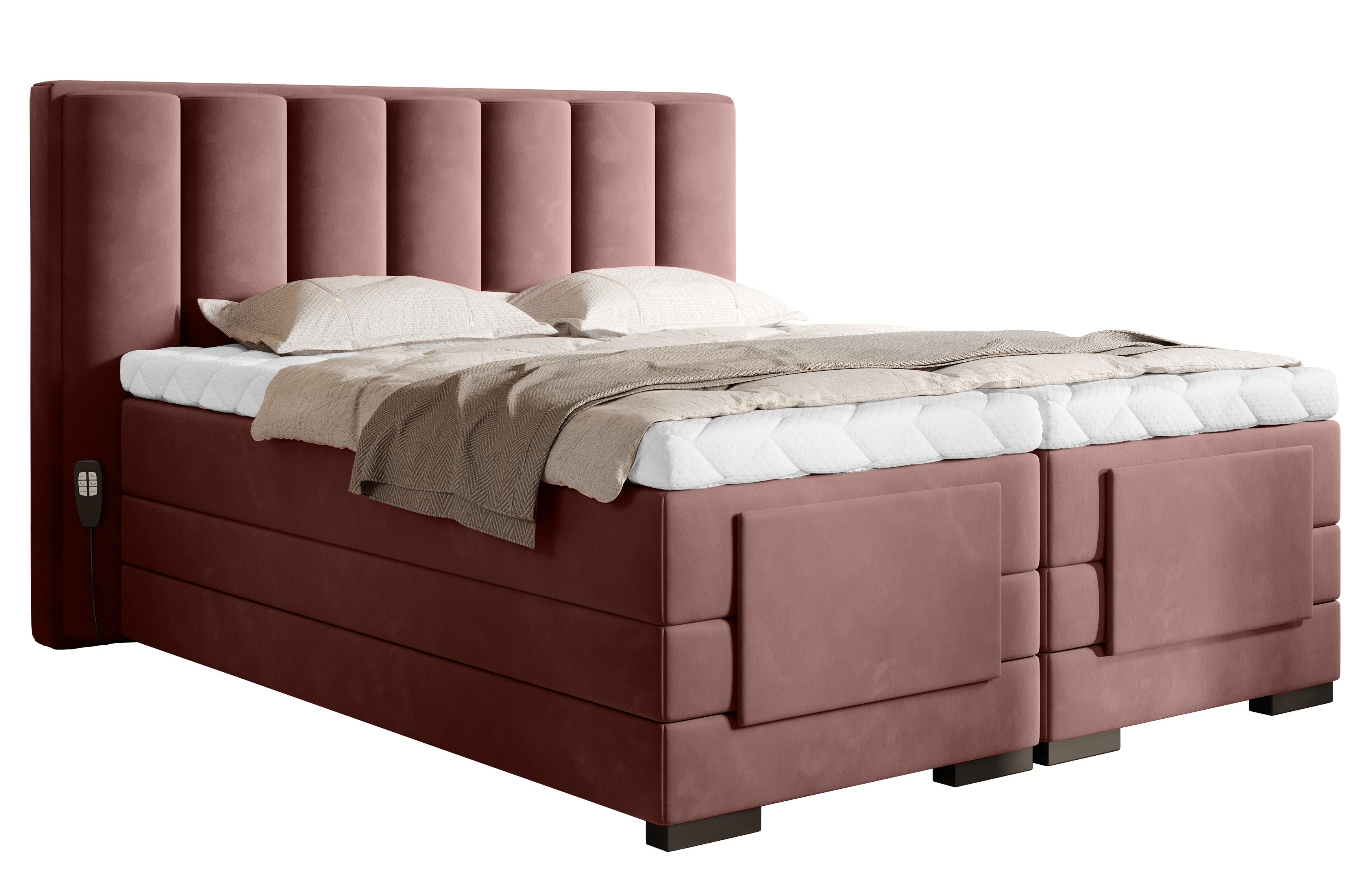 Lit boxspring électrique tissu rouille avec matelas et surmatelas Arkos ...