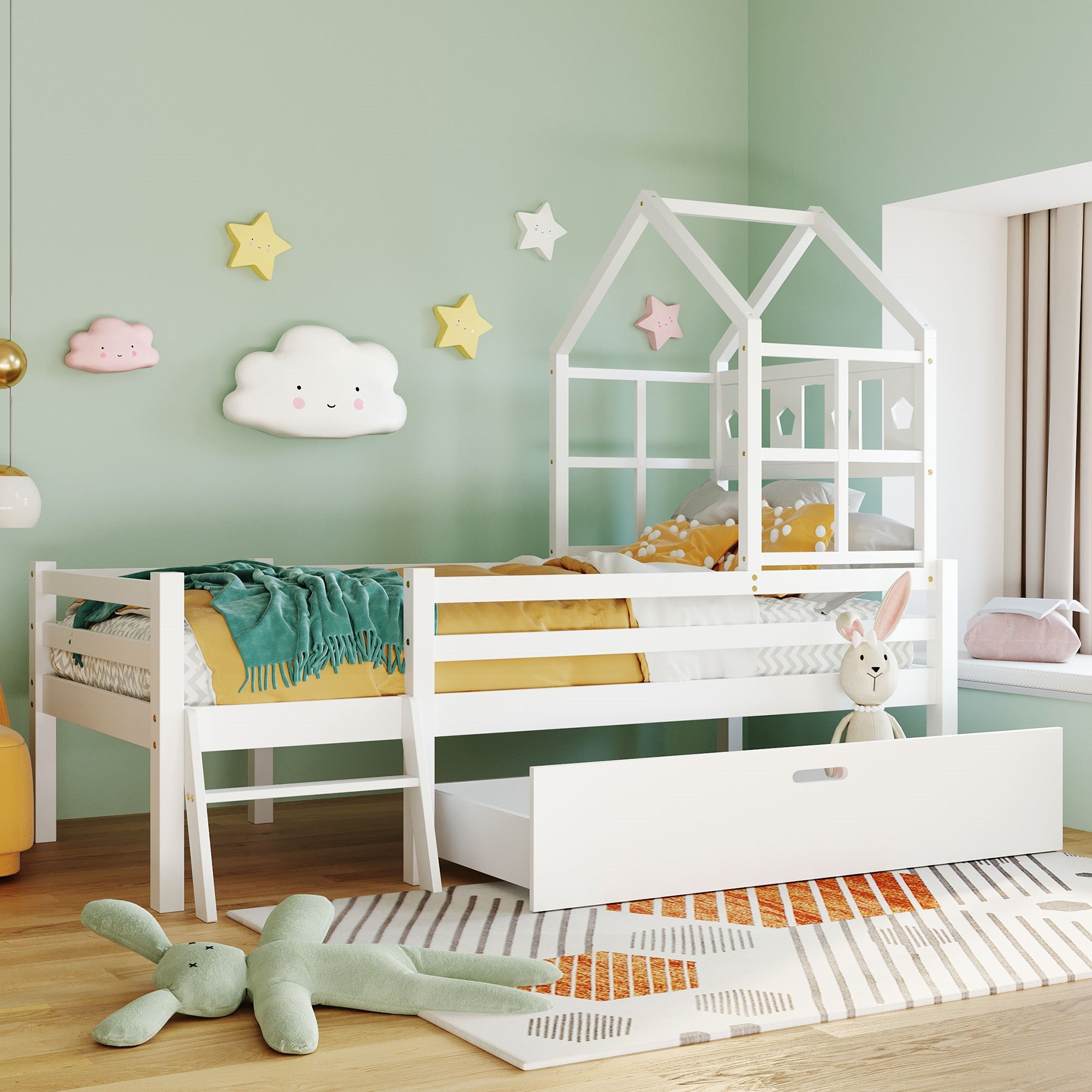 Letto per bambini 90x200cm con cassetti a scala Protezione Rete in ...