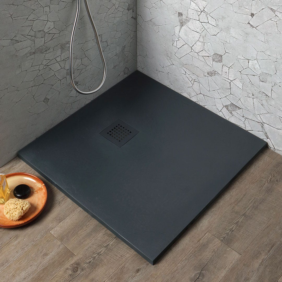 PLATO DE DUCHA DE RESINA 70X70 EFECTO PIEDRA GRIS ANTRACITA | MUSE ...