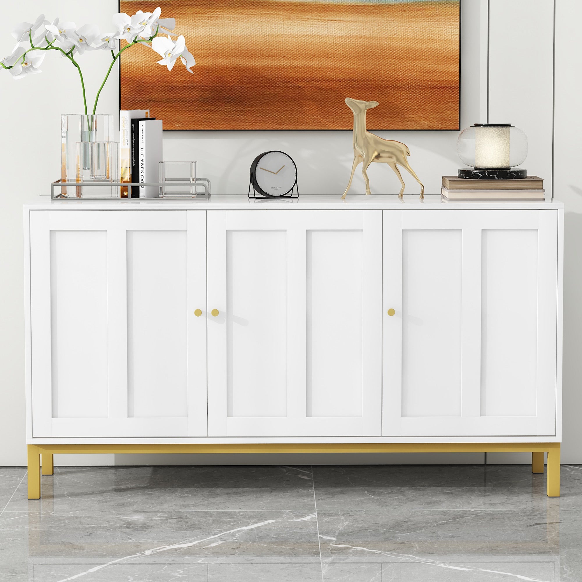 Buffet moderne avec 3 portes - 140 x 40 x 80 cm - MDF et panneaux de ...
