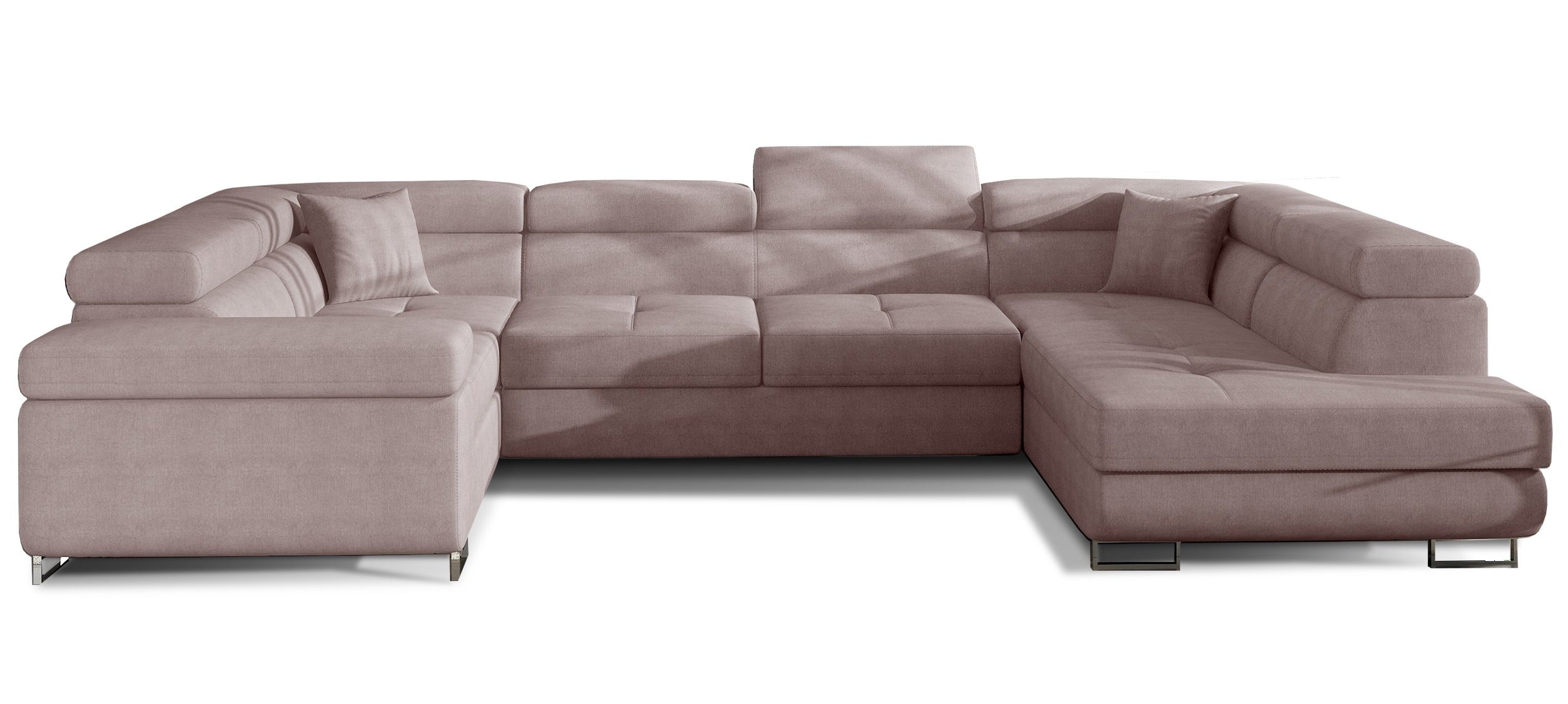 Canapé convertible U droit tissu rose clair avec coffre de rangement ...