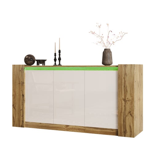 Buffet moderno en MDF blanco lacado y madera, sin manijas, puertas ...