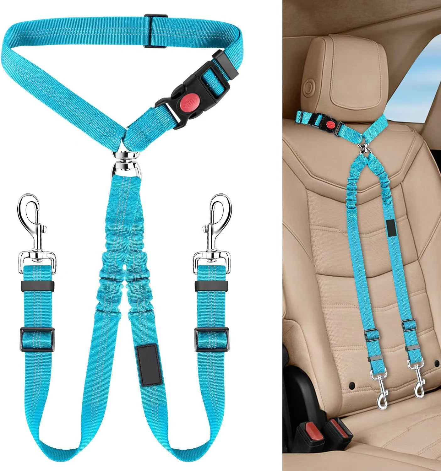 Cinturón de seguridad doble para perros, correa reflectante, correa ...