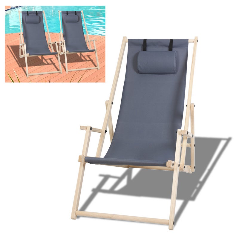Chaise longue Chaise longue de plage Chaise de jardin Pliable Bois ...