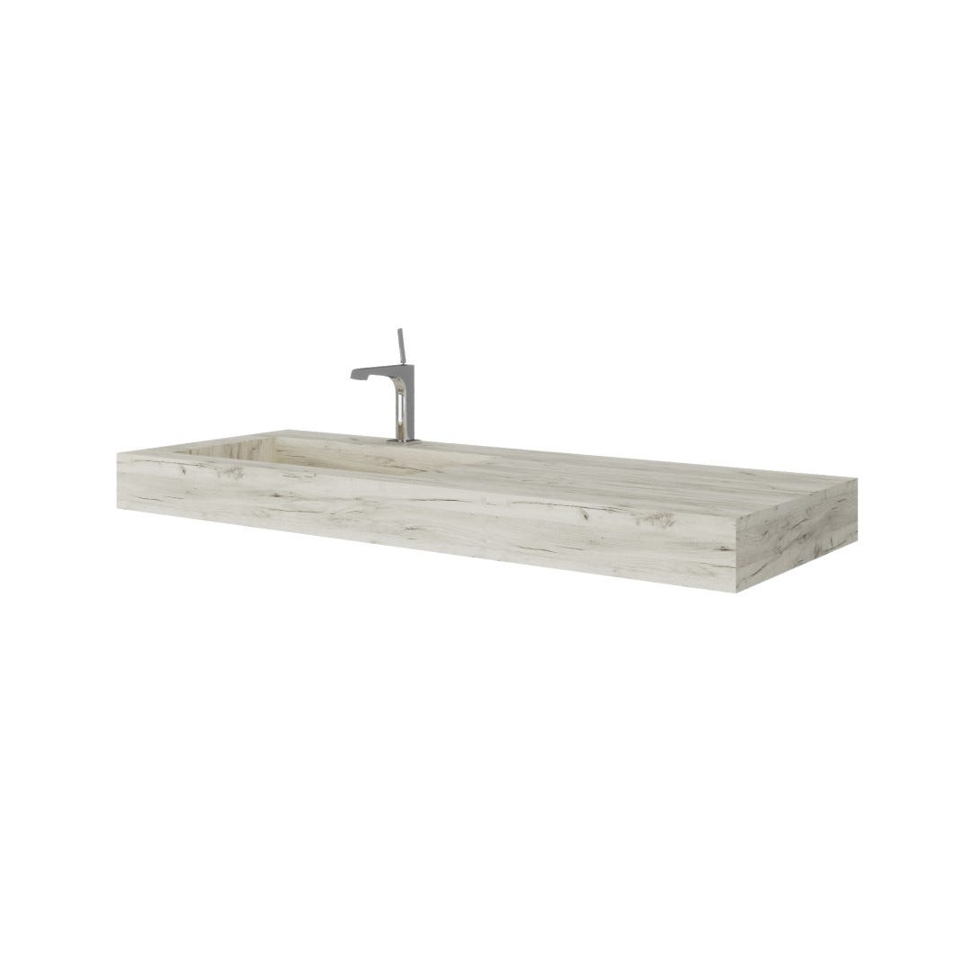 LAVABO ASYMÉTRIQUE AVEC CUVETTE À GAUCHE 120CM HPL ICE OAK | Bricoman