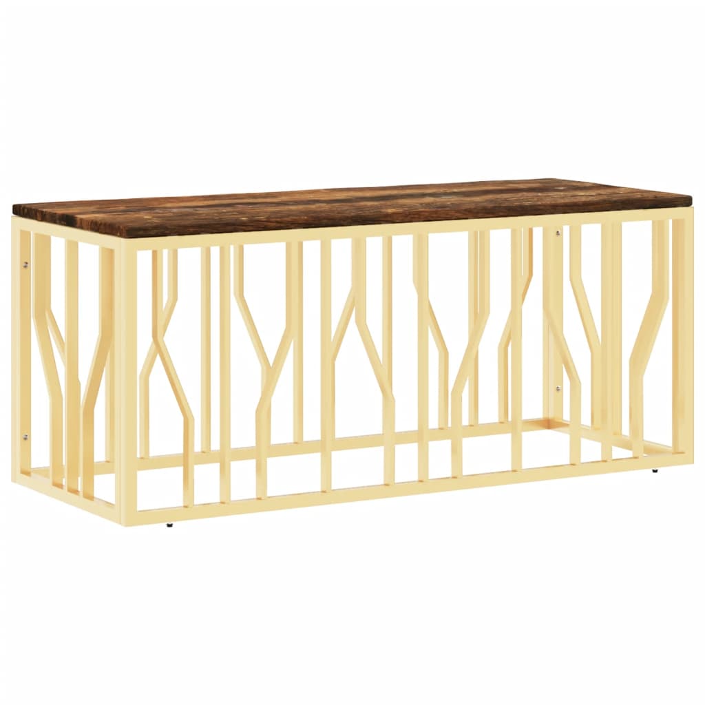 Mesa De Centro Acero Inoxidable Madera Maciza Reciclada Dorada Leroy