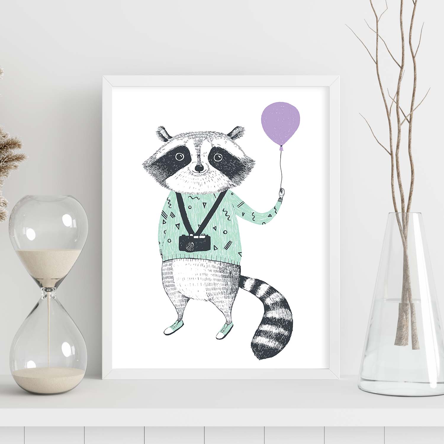 Affiche De Raton Laveur Avec Ballon. Imprimé Animalier Coloré. Sans ...