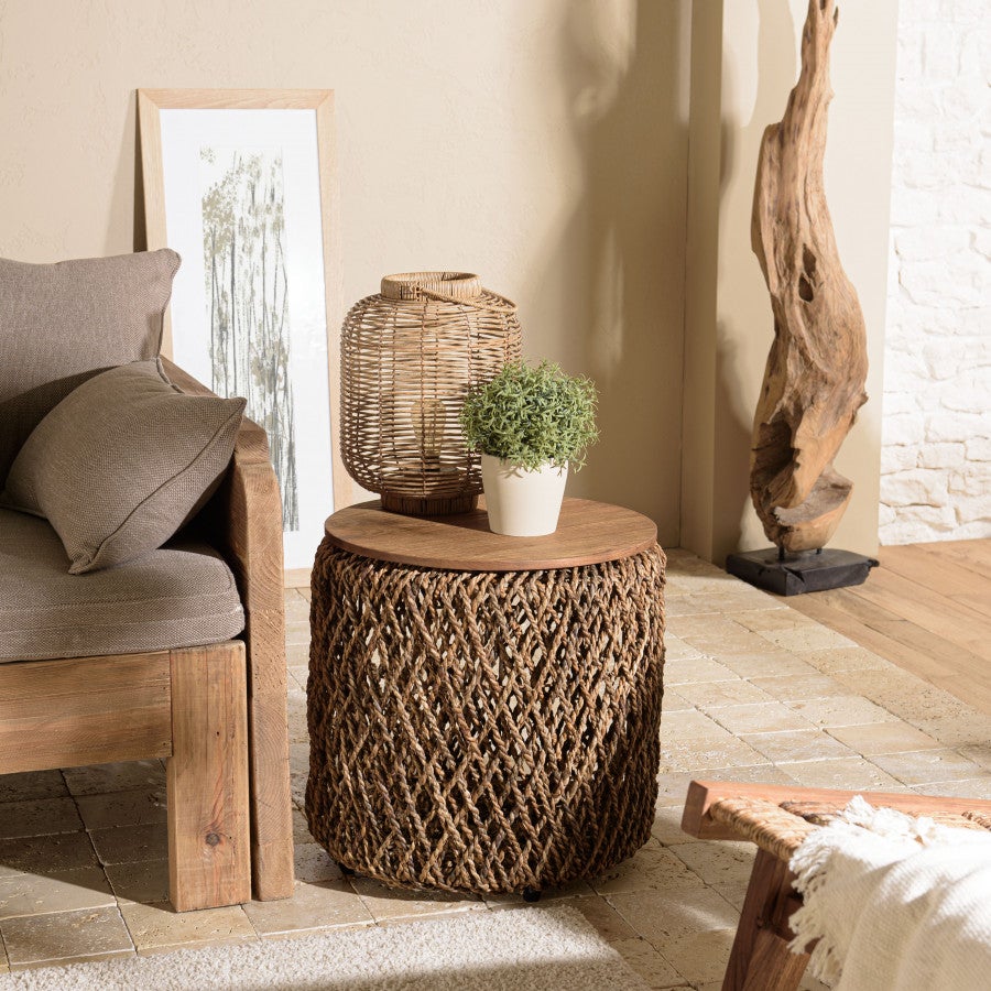 ALIDA - Table d'appoint ronde 50x50cm en tissage de fibre de cocotier ...