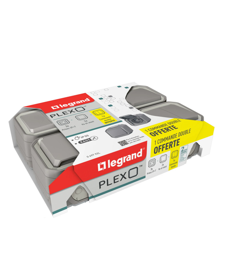 Lot legrand plexo - 3 x 2p+t - 2 x vv - 1 x 2vv - gris - legrand plexo ...