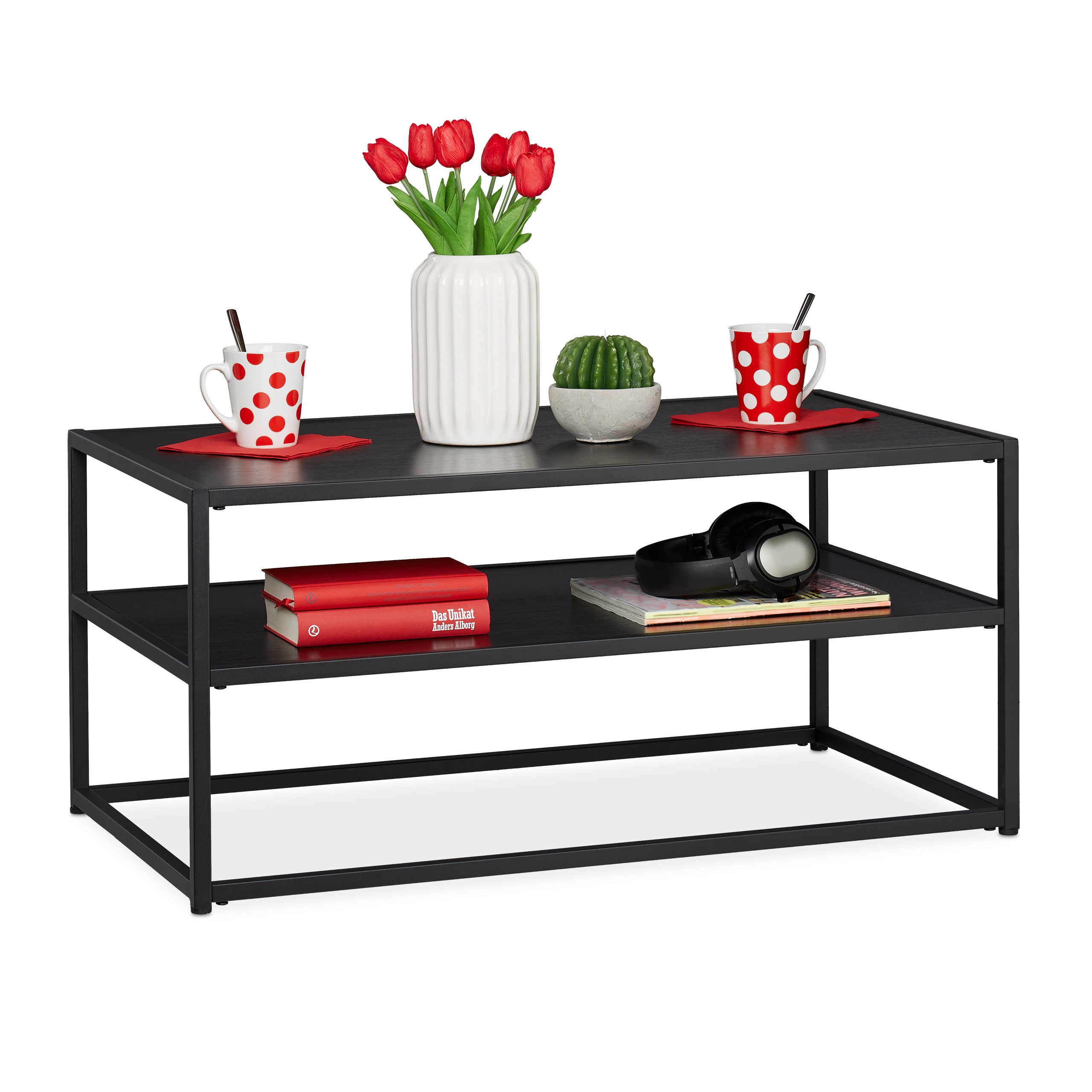 Relaxdays Table basse, rectangulaire et basse, avec supports, en bois ...