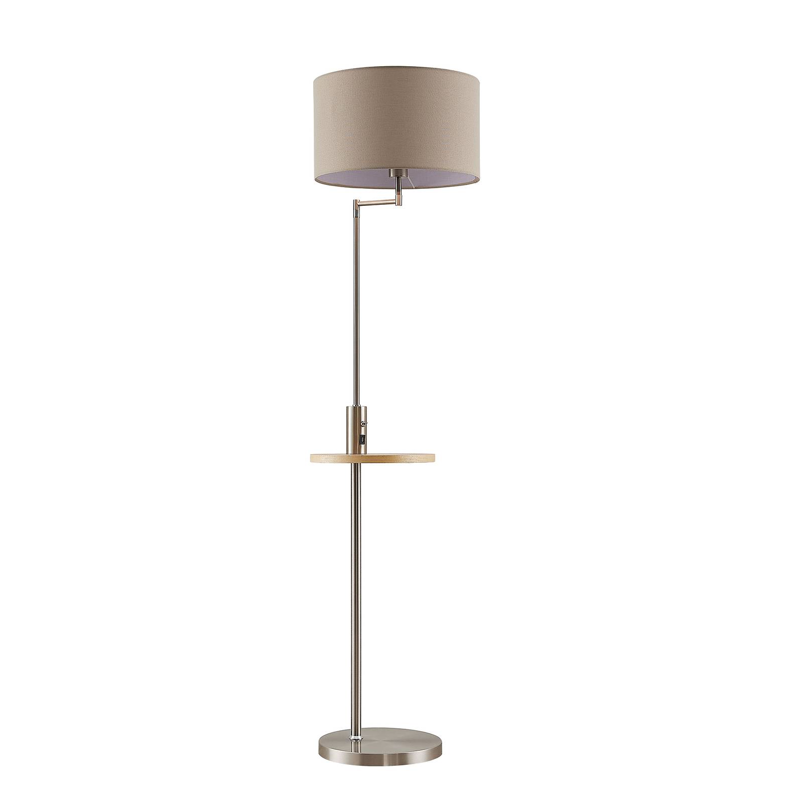 Lindby lampadaire Zinia, couleur nickel, tablette, prise USB ...