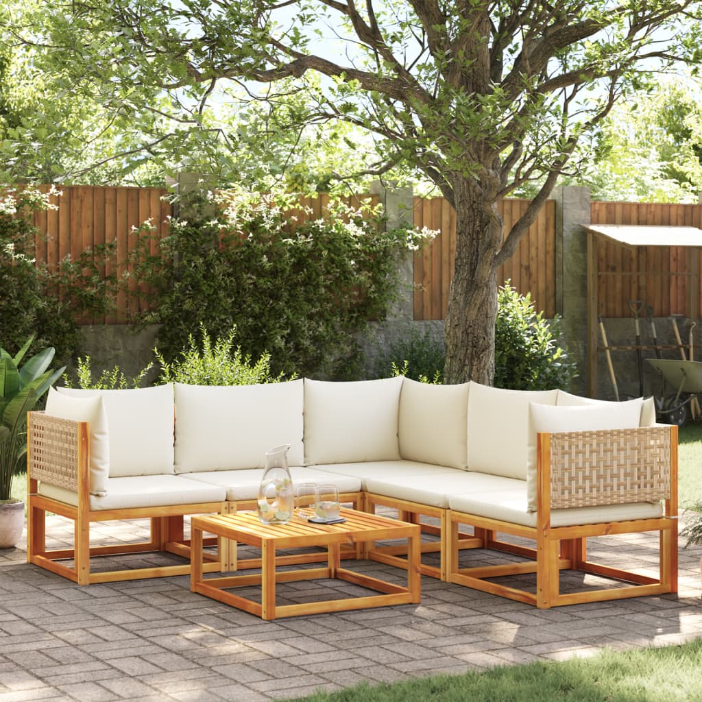 Salon de jardin avec coussins 6 pcs bois d'acacia solide | Leroy Merlin