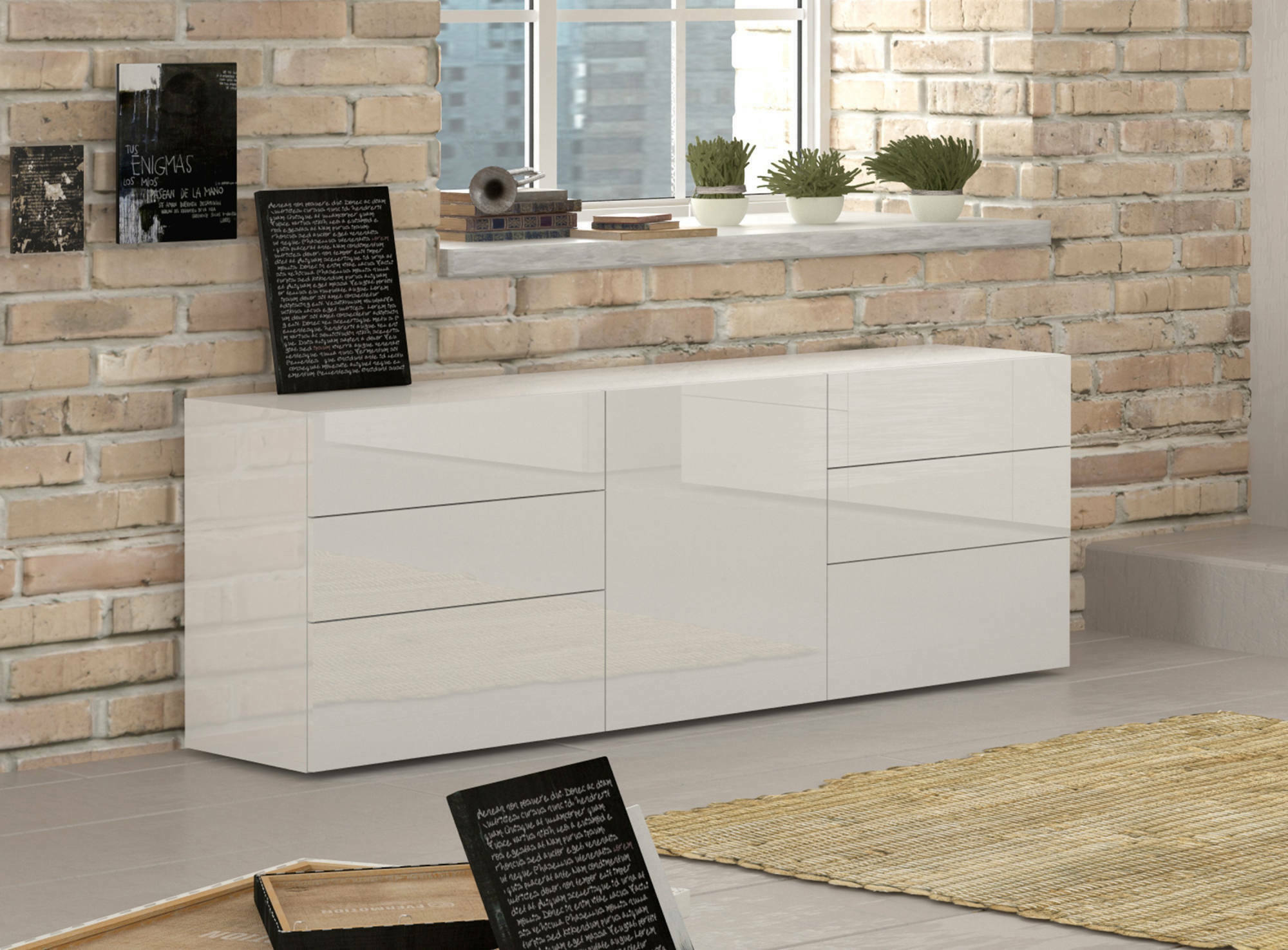 Buffet Elio, Buffet de cuisine avec 1 porte et 6 tiroirs, Buffet de ...