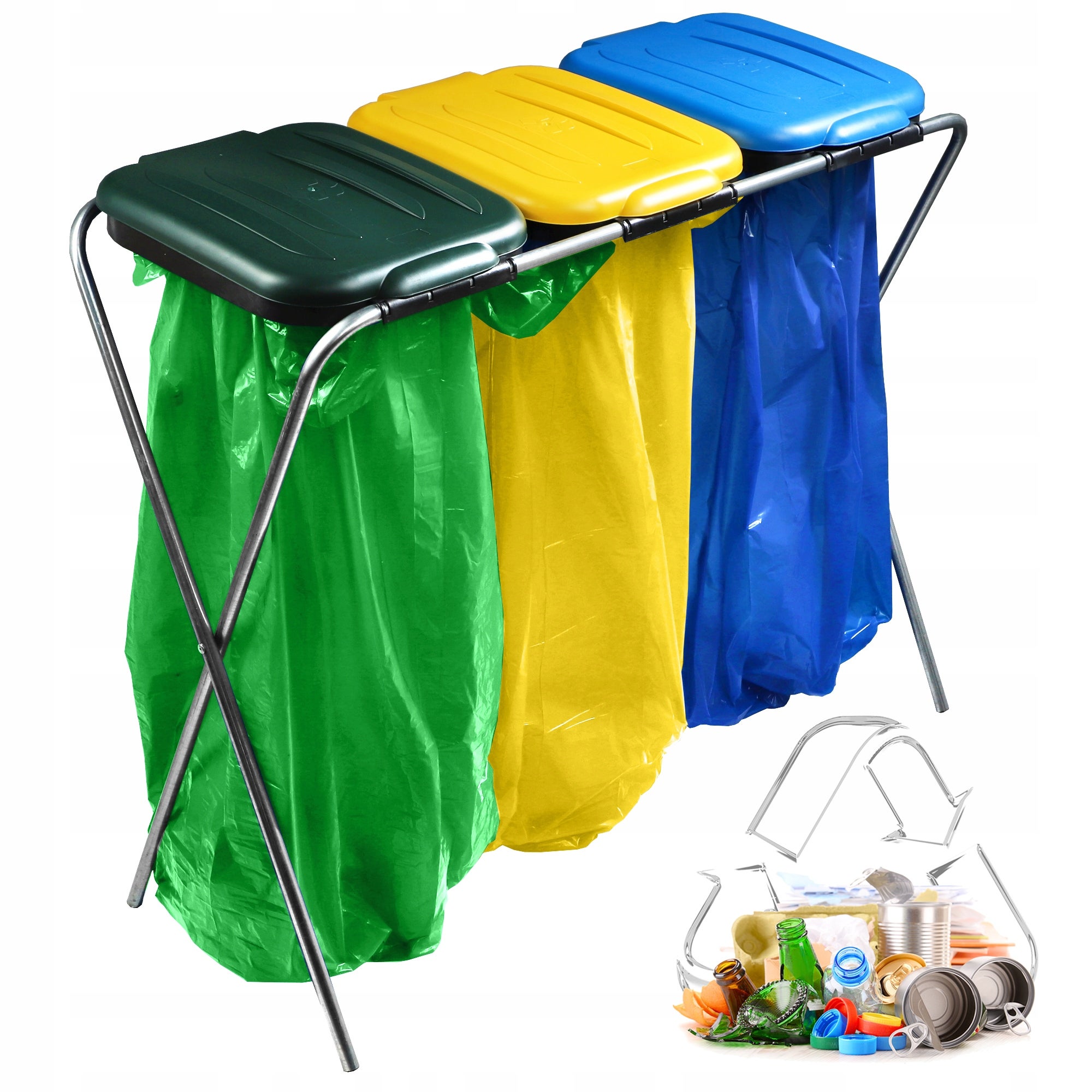 KADAX Support triple pour sac poubelle - Avec couvercle en plastique ...