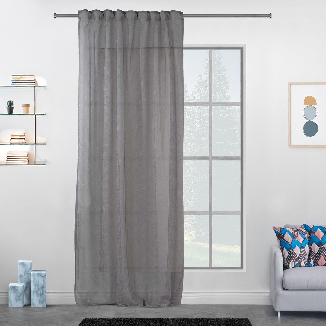 Cortina de tul extra larga y ancha con aspecto lino gris 140X350 ...