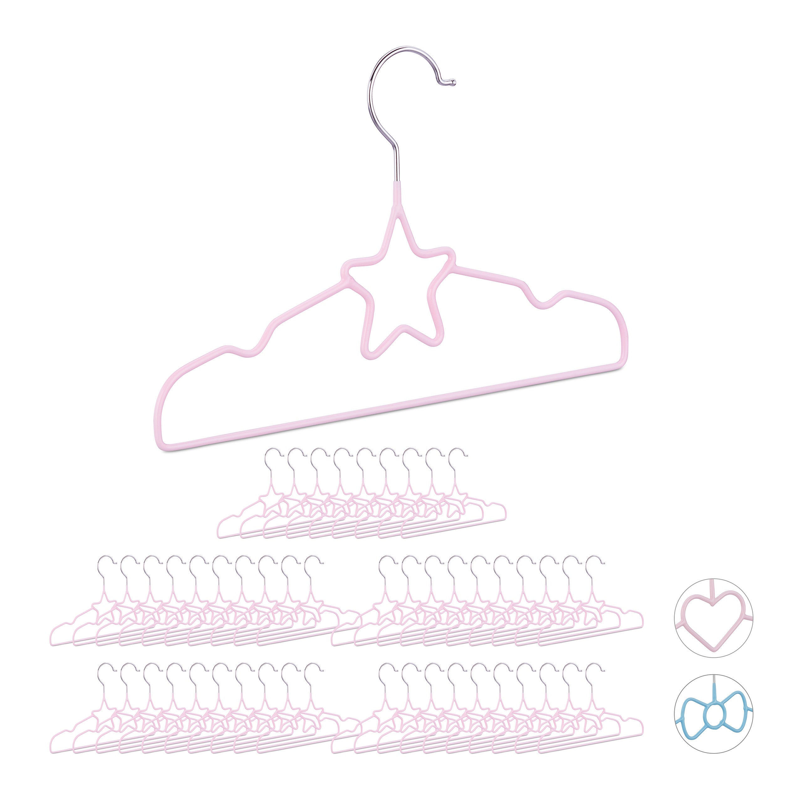 Relaxdays Pack de 50 Perchas Bebé con Estrella, Metal, Rosa, 30 cm ...