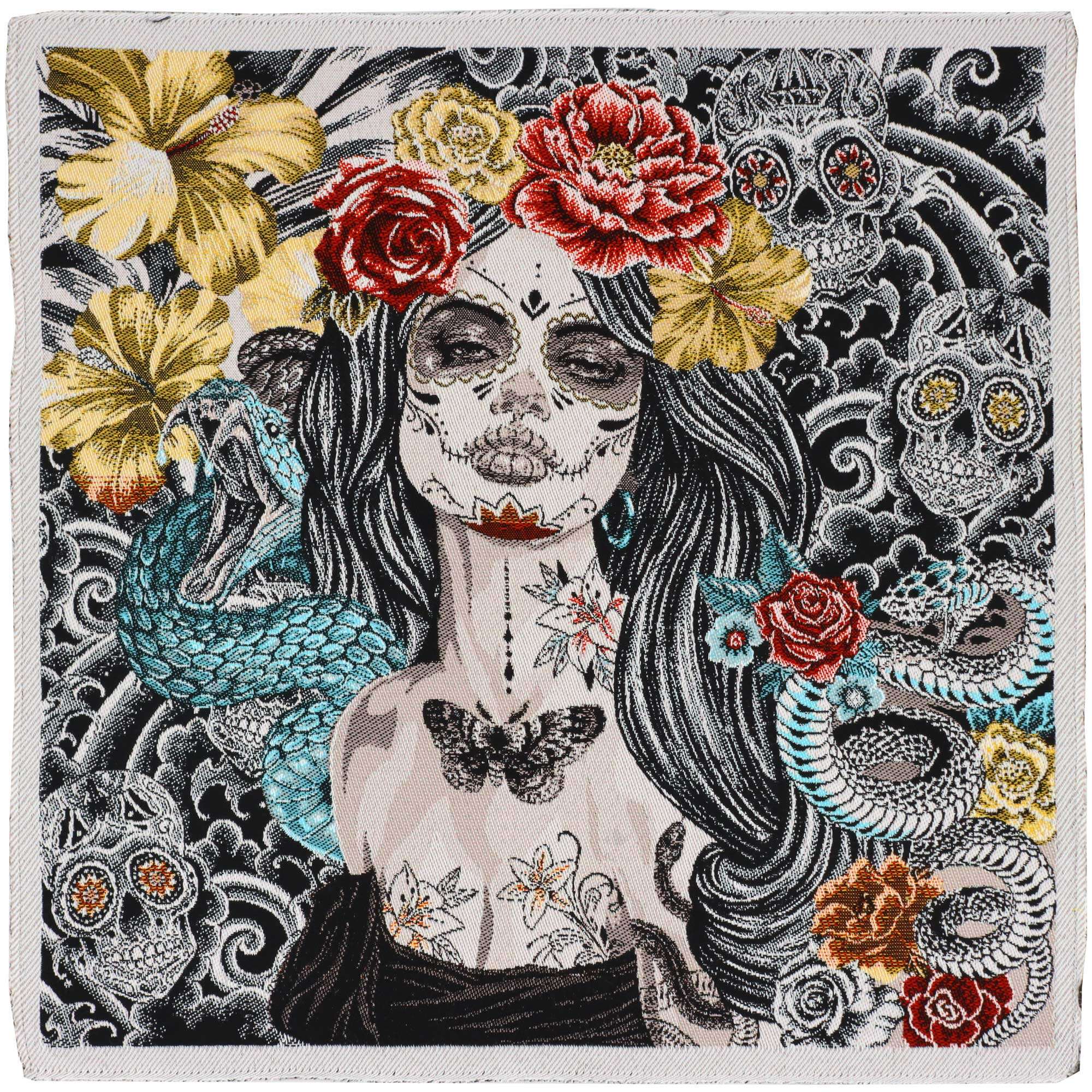Carré de tissu jacquard polycoton motif portrait esprit calavera ...