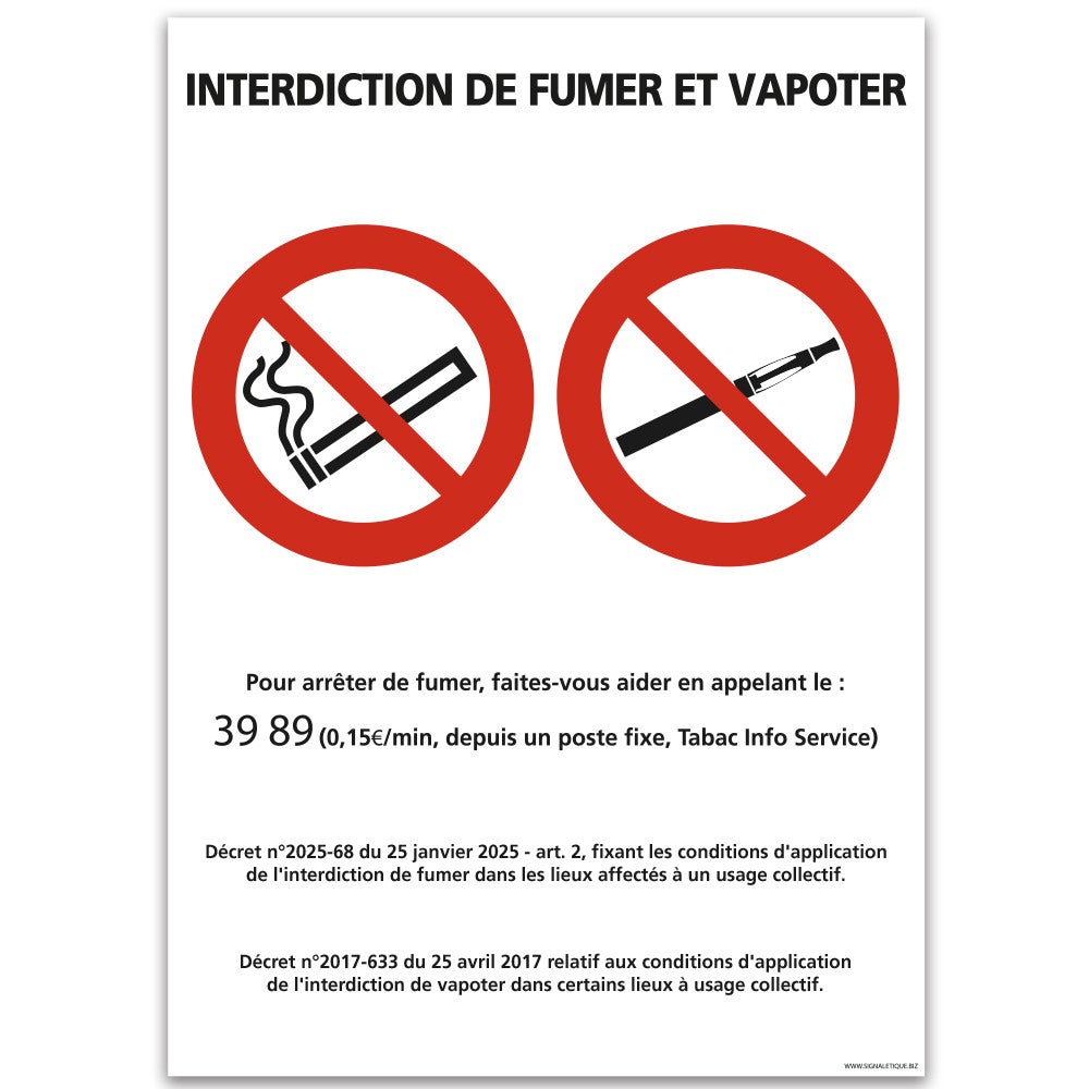 PANNEAU INTERDICTION DE FUMER ET VAPOTER (N0174) 210 x 300 mm Matière ...
