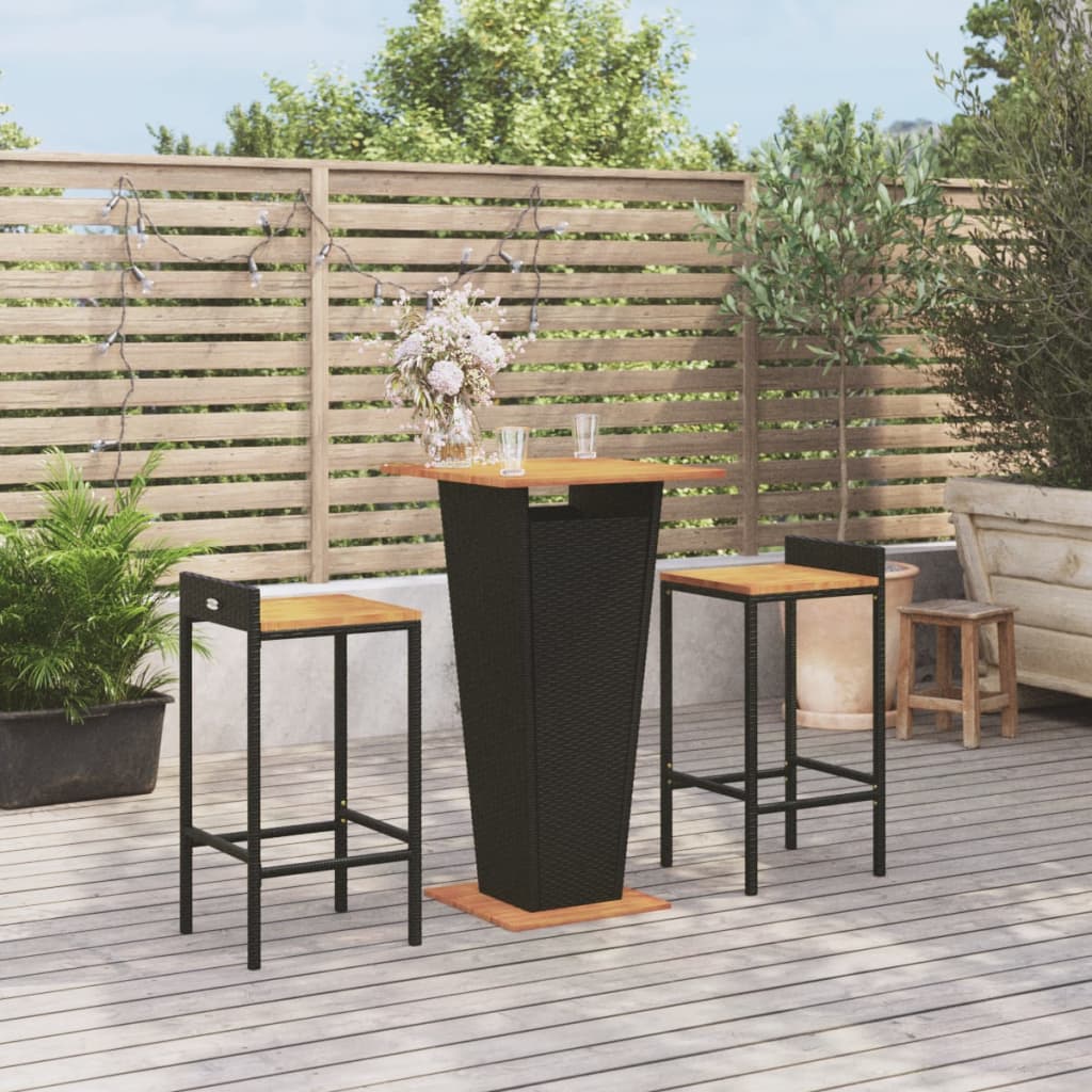 VidaXL Set Bar Giardino 3 pz Nero Polyrattan e Legno Massello Acacia ...