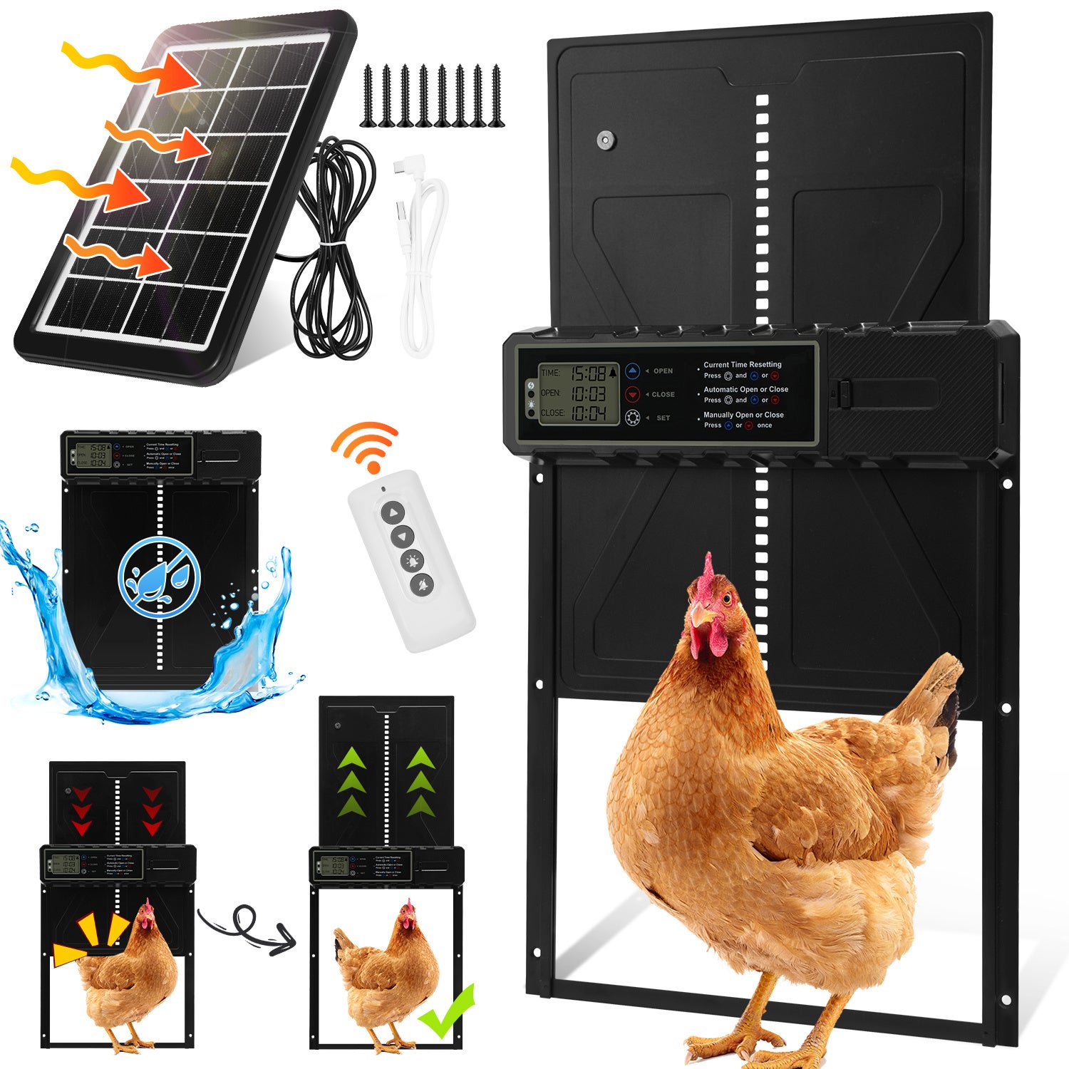 Porte Automatique Poulailler - Solaire - Affichage LED - Télécommande ...