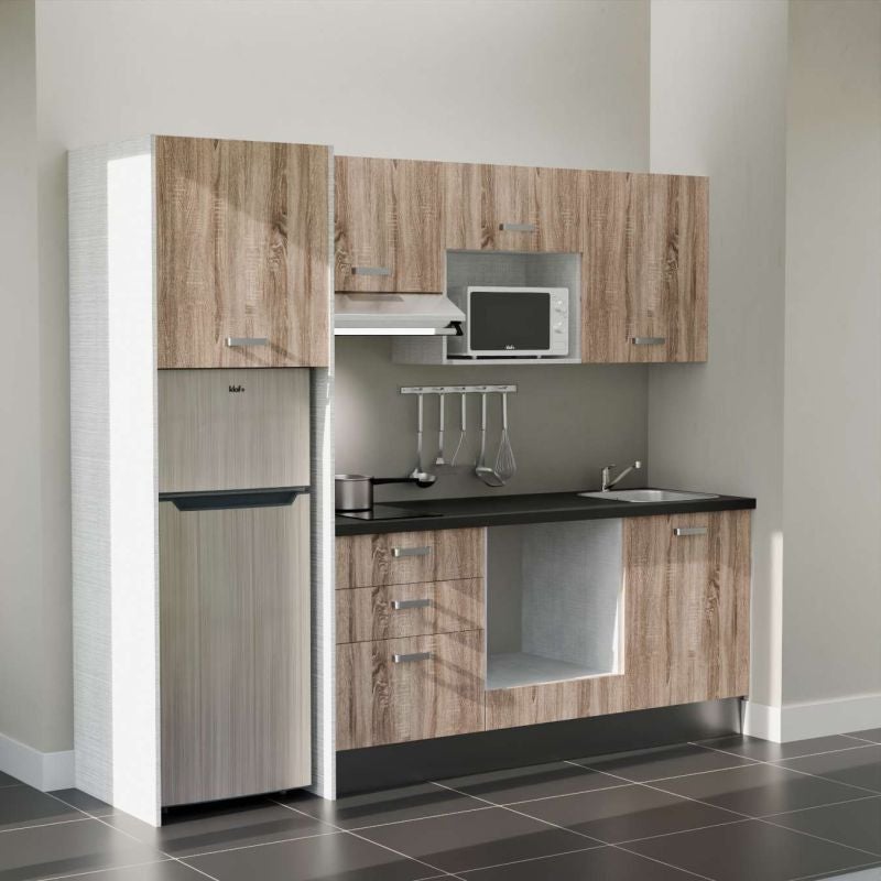 Kitchenette K37L-PT - 240 cm - plan stratifié, évier inox, - Façade ...