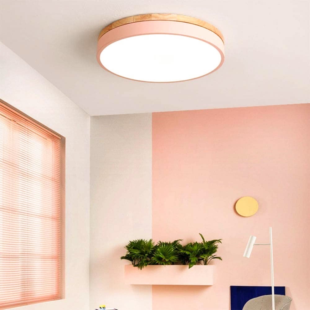 Plafonnier LED, Plafonnier Rond Moderne en Bois 36 W, Lumière Chaude ...