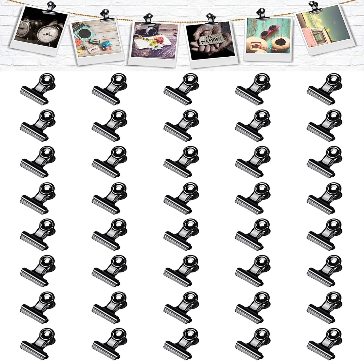 40 clips de dibujo, clips de papel de 22 mm, clips Bulldog negros, mini ...