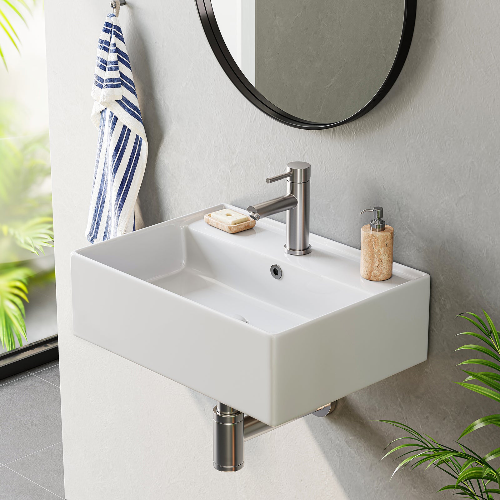 Lavabo de Cerámica Rectangular Pequeño para Invitados, Montaje en Pared ...