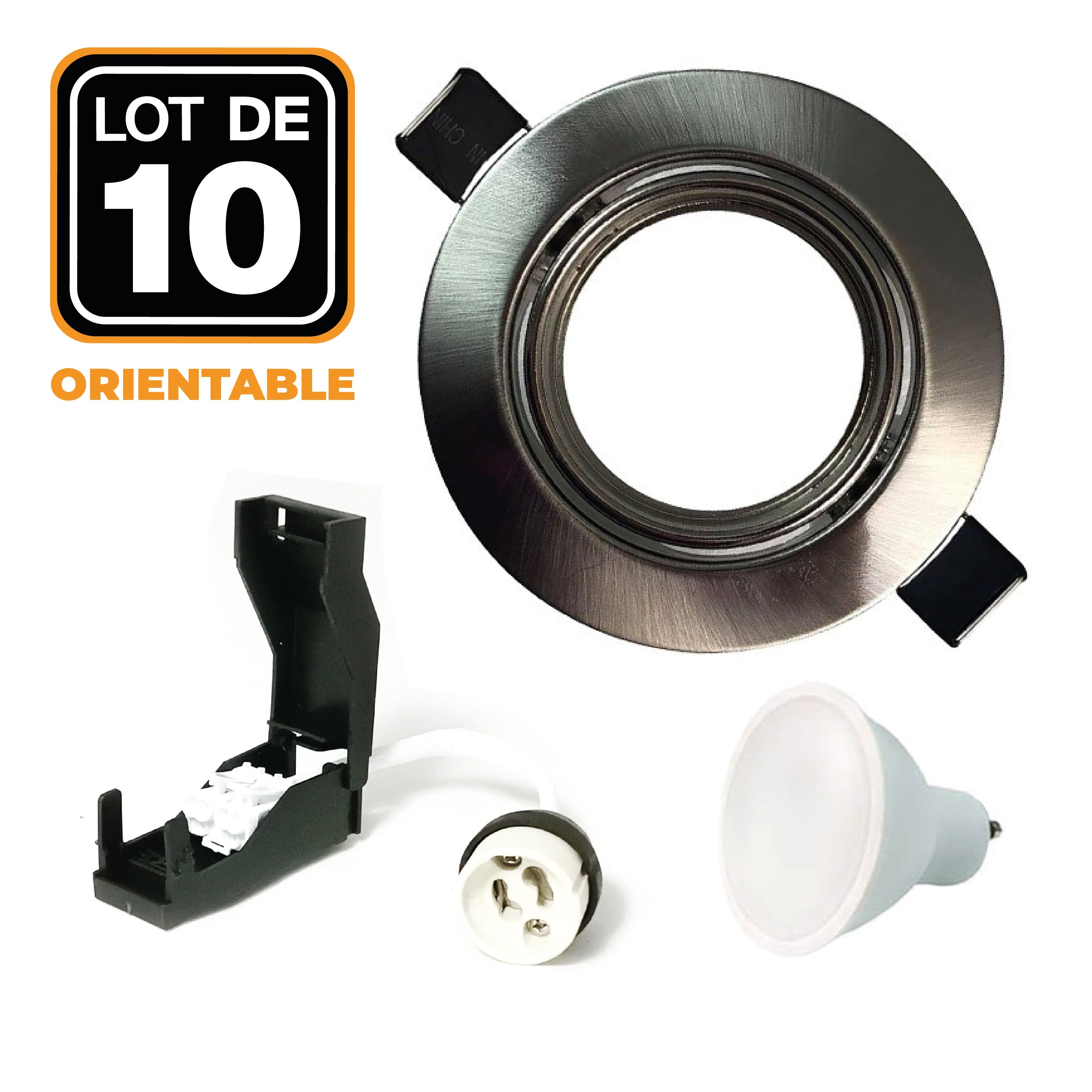 10 Focos LED Aluminio cepillado, empotrables y direccionables con GU10 ...