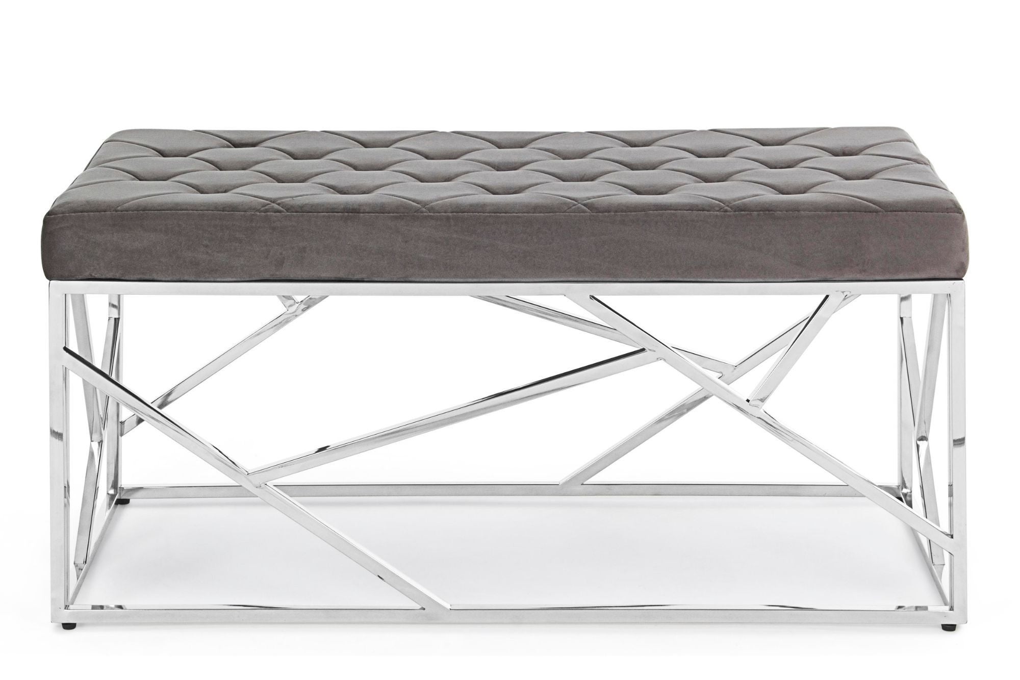Banc d'entrée ou bout de lit en velours gris et métal argent L97 - ROMY ...