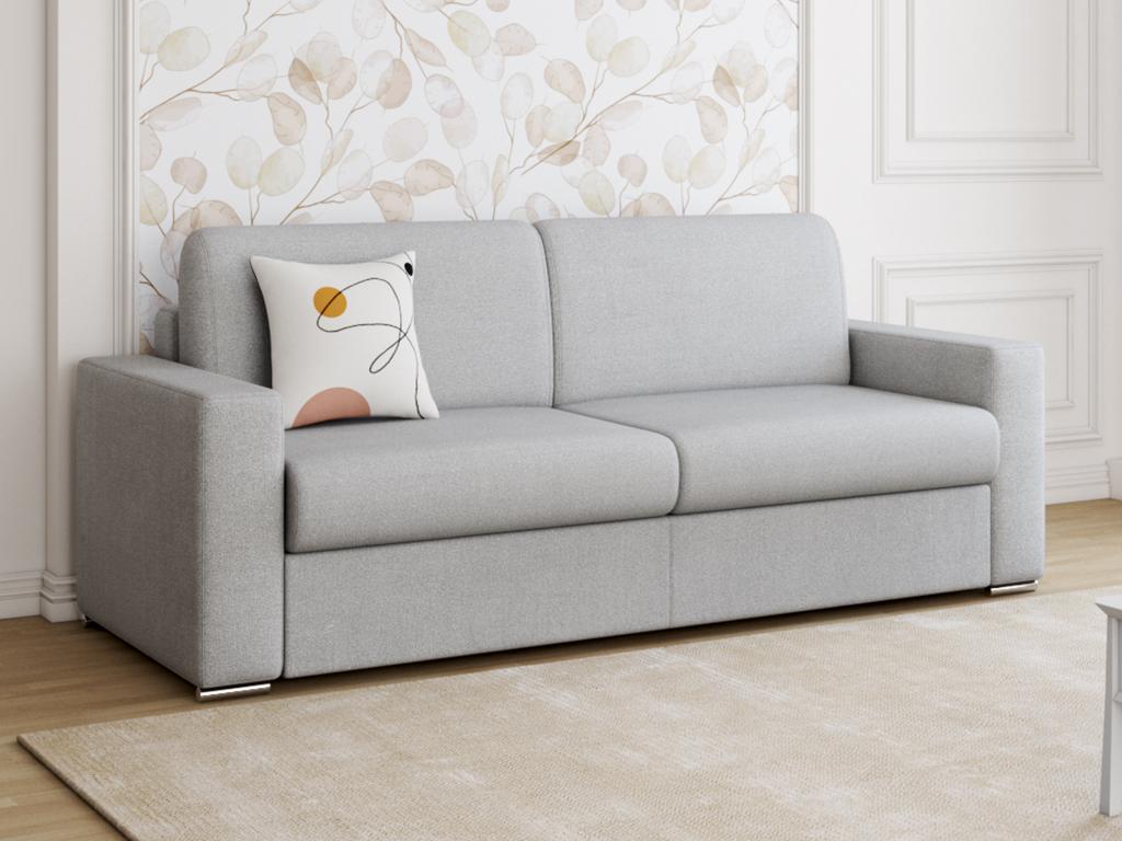 Sofá cama de 4 plazas de tela de apertura rápida CALITO - Gris- Cama de 160 cm - Colchón de 14 ...