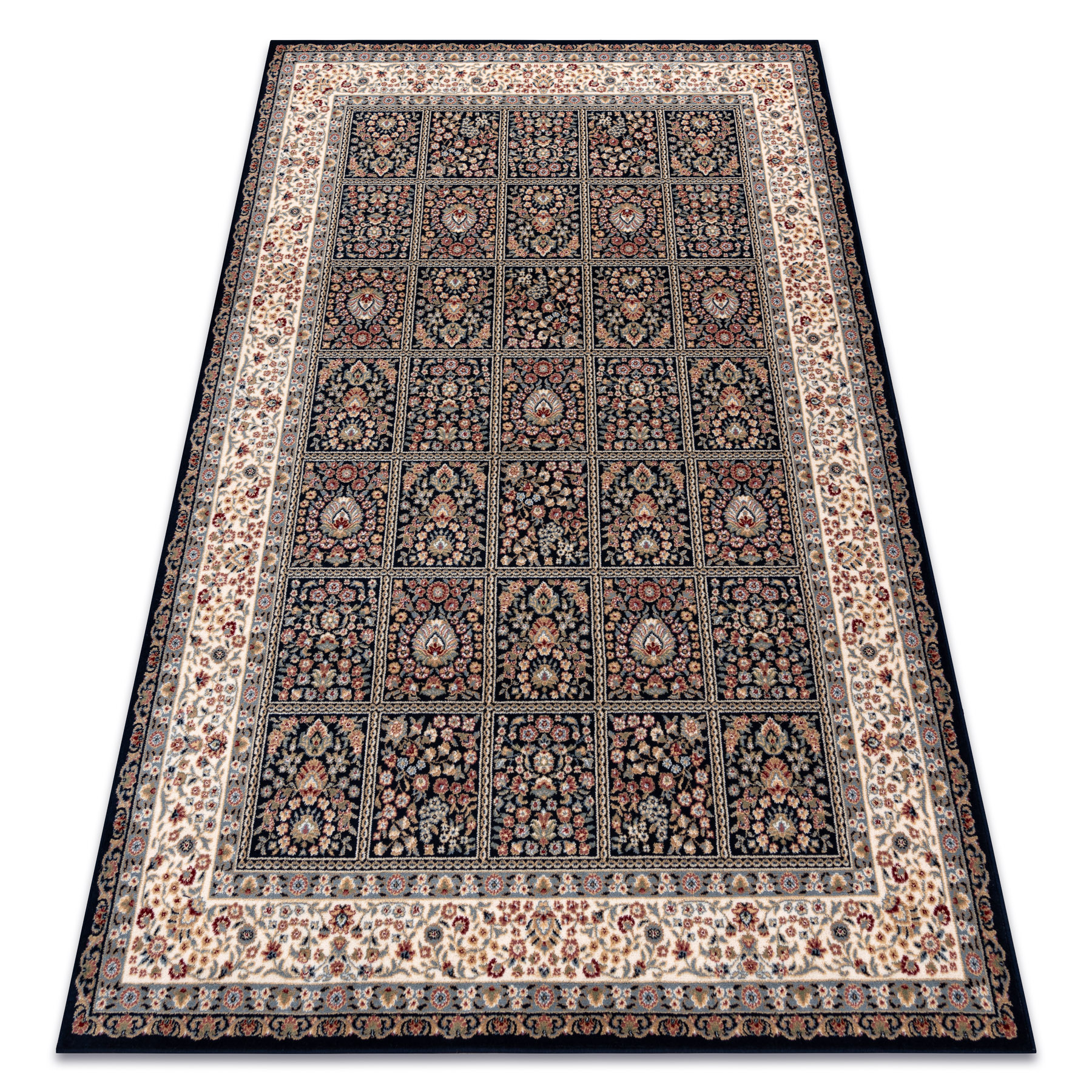 Alfombra de lana NAIN Flores, marco 1181/51011 azul oscuro / beige ...
