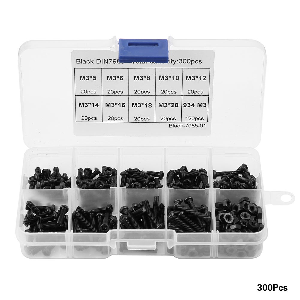 Kit d'assortiment de 300 vis à tête cylindrique cruciforme en acier au carbone noir M3 | Leroy ...