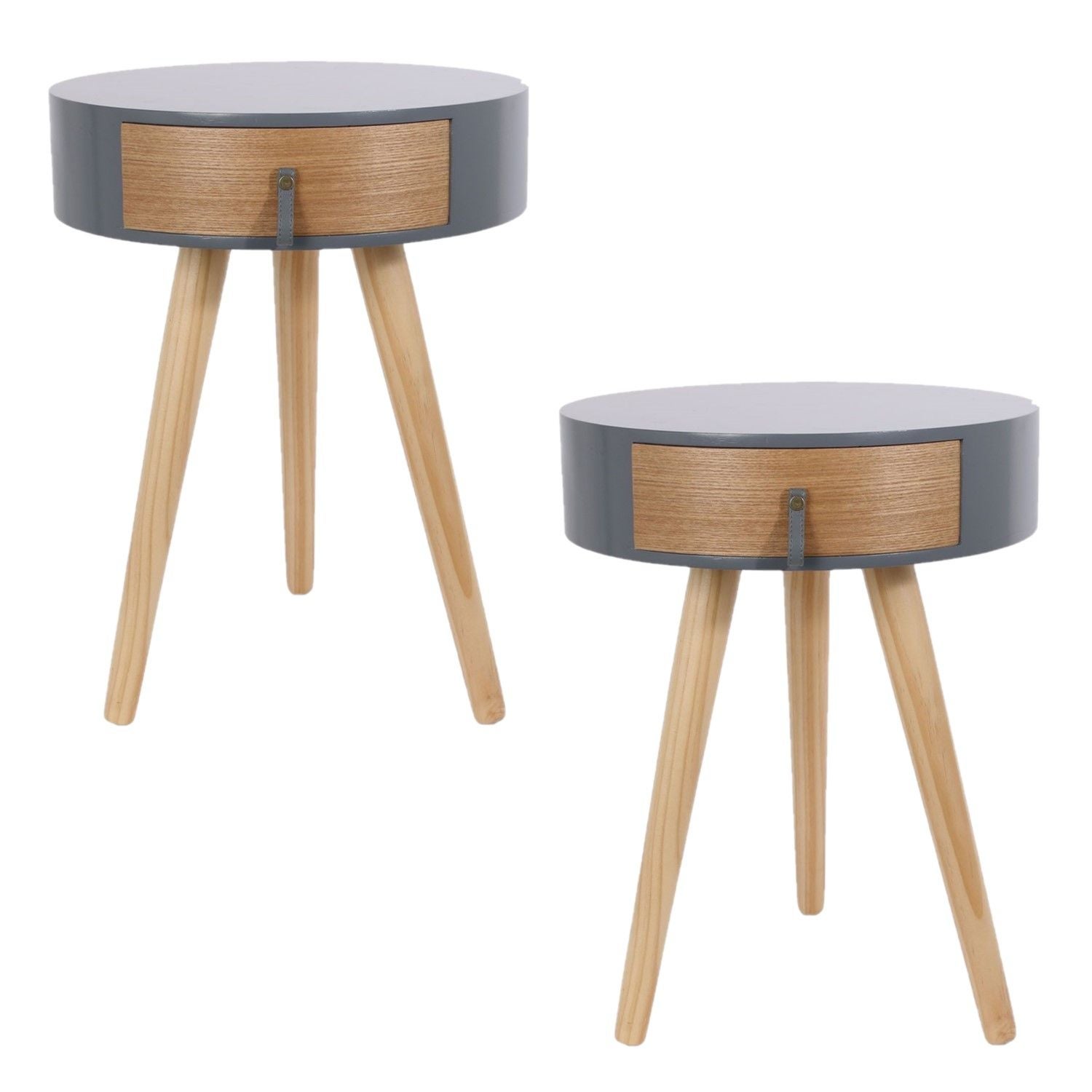 Lot de 2 tables de chevet scandinaves Nora - Diam. 35 x H. 45 cm - Gris ...