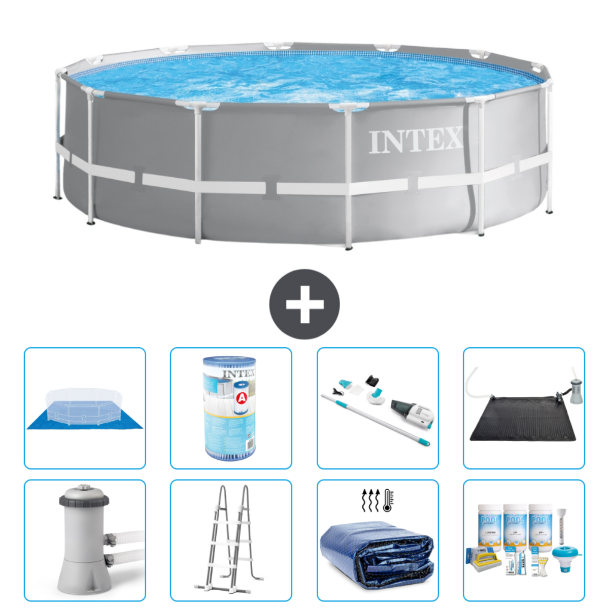 Piscine Intex Round Prism Frame - 366 x 99 cm - Grise - Comprend des ...