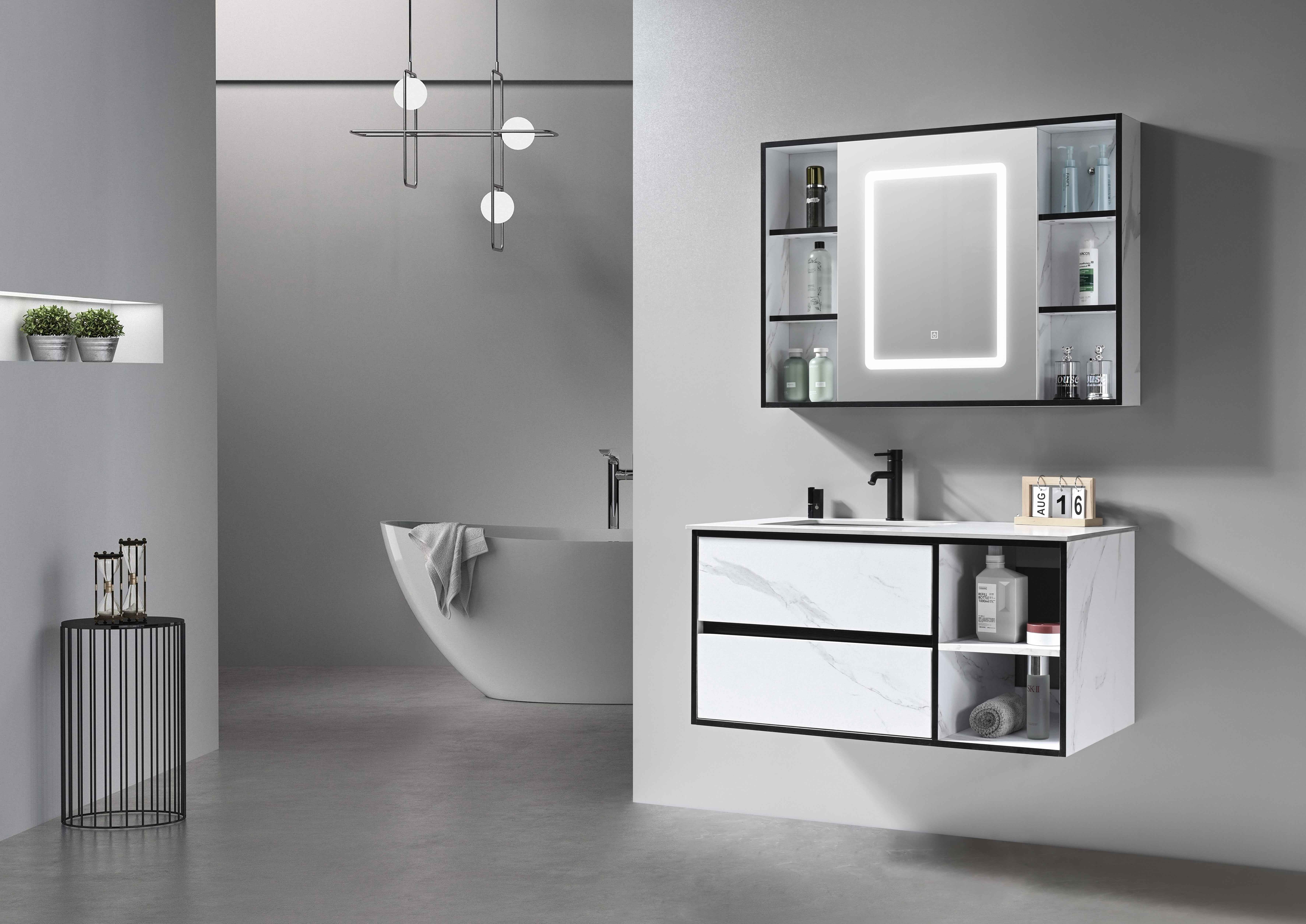 LuxuryBain- Meuble de salle de bain simple vasque 100cm blanc effet ...
