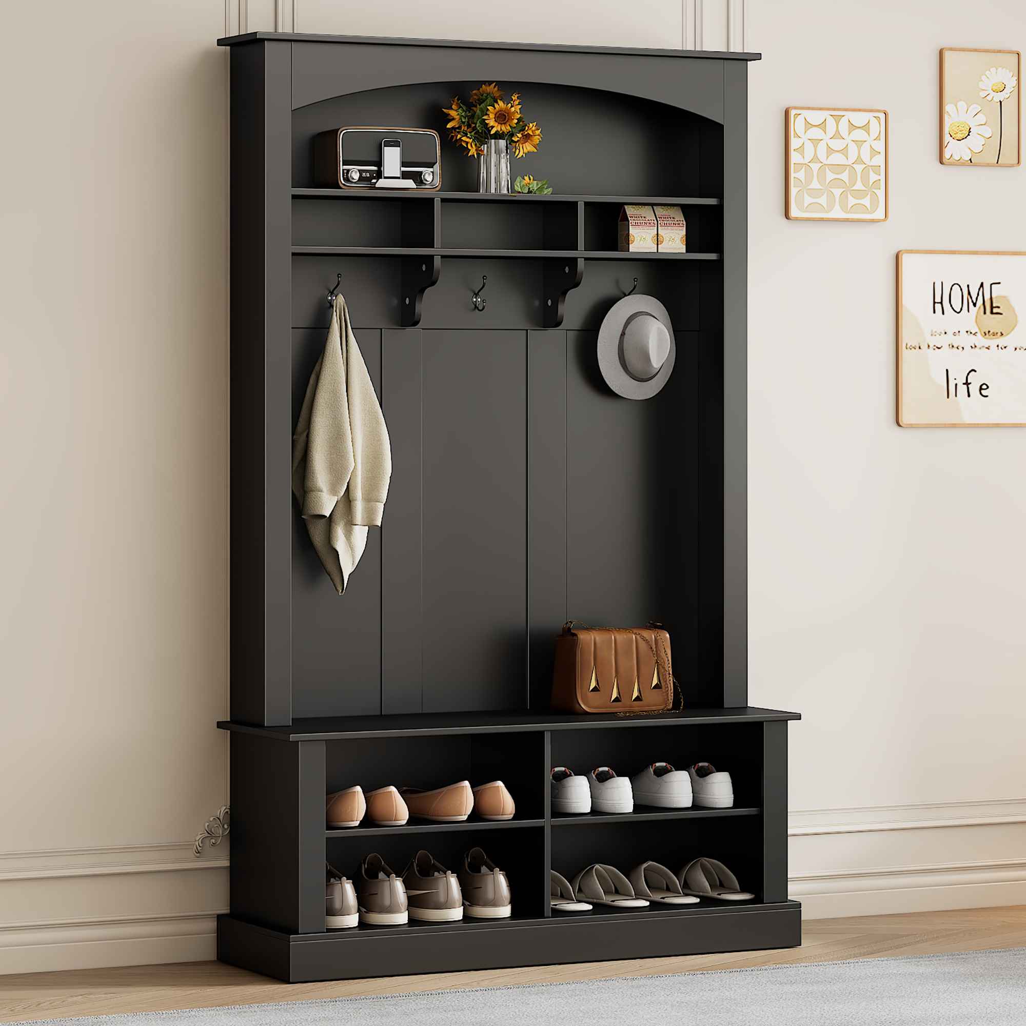 Garderobe avec banc et porte-chaussures, meuble d’entrée multifonction ...