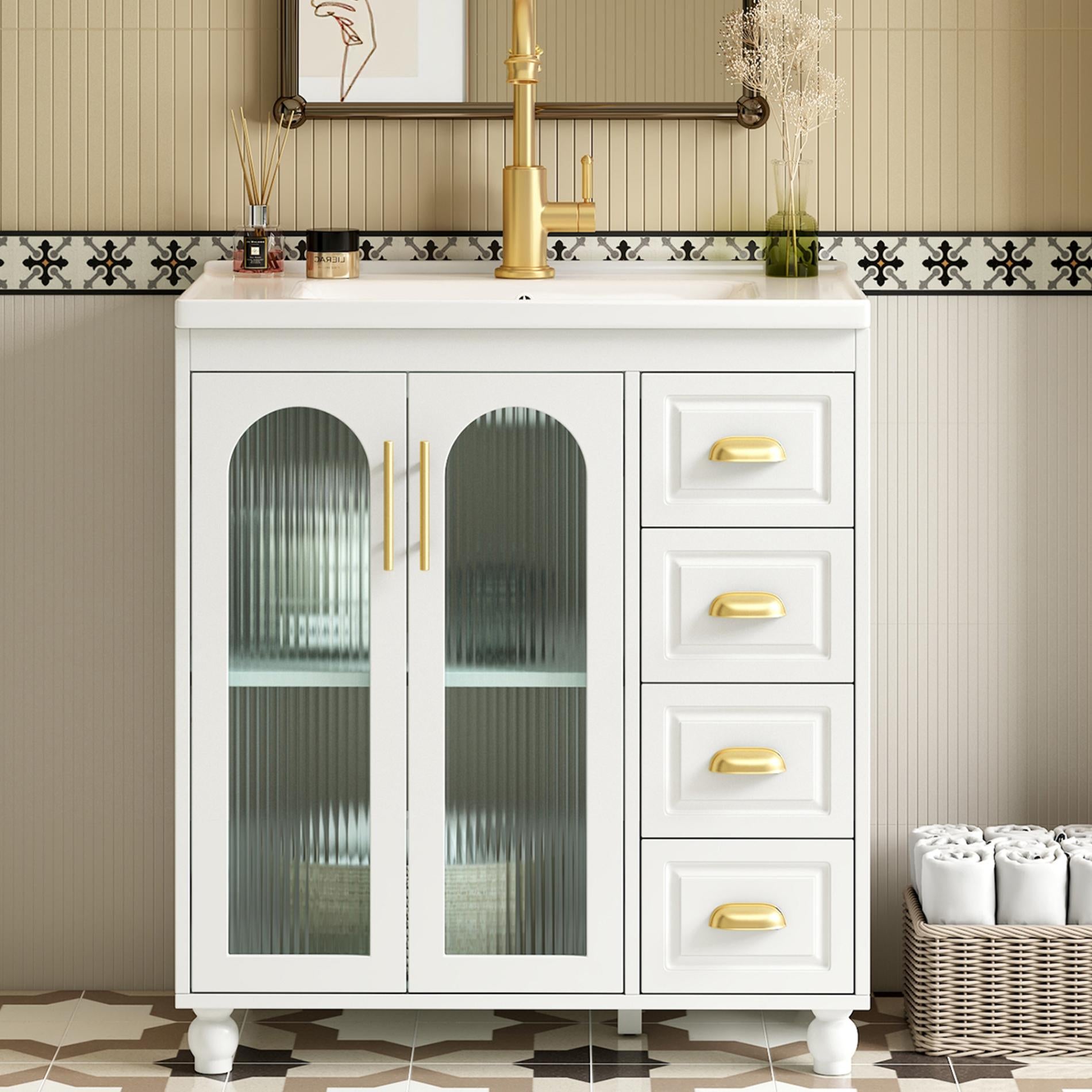 Meuble de salle de bain 80 cm avec lavabo en céramique, meuble sous ...