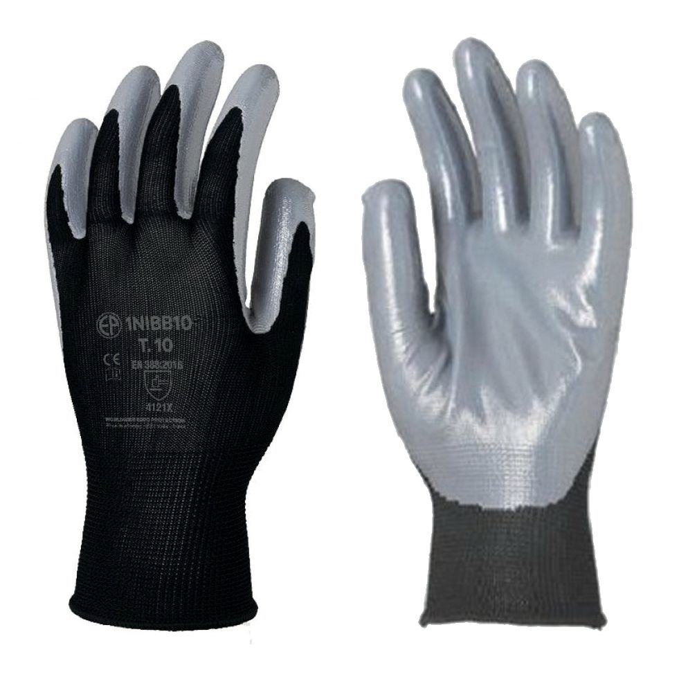 Gant tricoté polyester EUROTECHNIQUE enduit nitrile noir/gris T7 ...