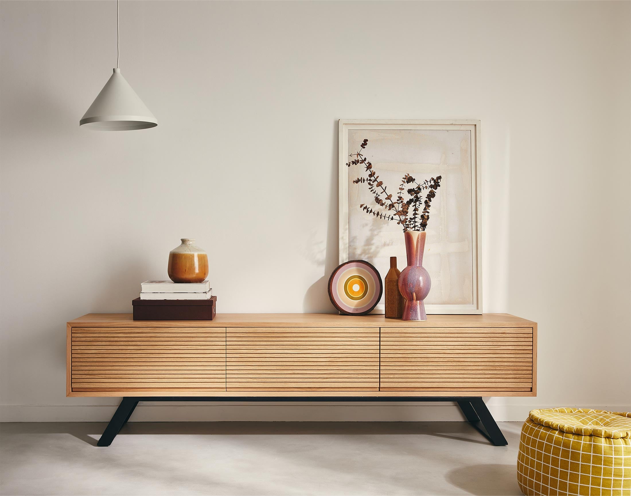 Meuble TV style contemporain 200*42*50 cm bois / noir - ZAPALLAR - Best ...