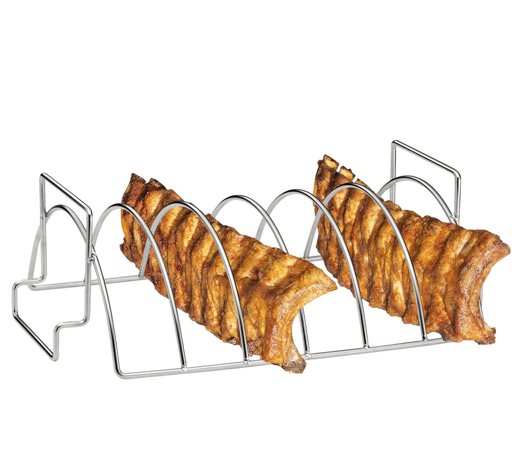 SUPPORTO PER CUOCERE COSTINE DI CARNE E ARROSTO PER BARBECUE IN ACCIAIO ...