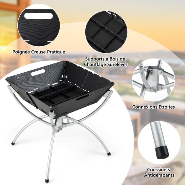 Brasero extérieur pliable au charbon de bois foyer portable 3 en 1 ...