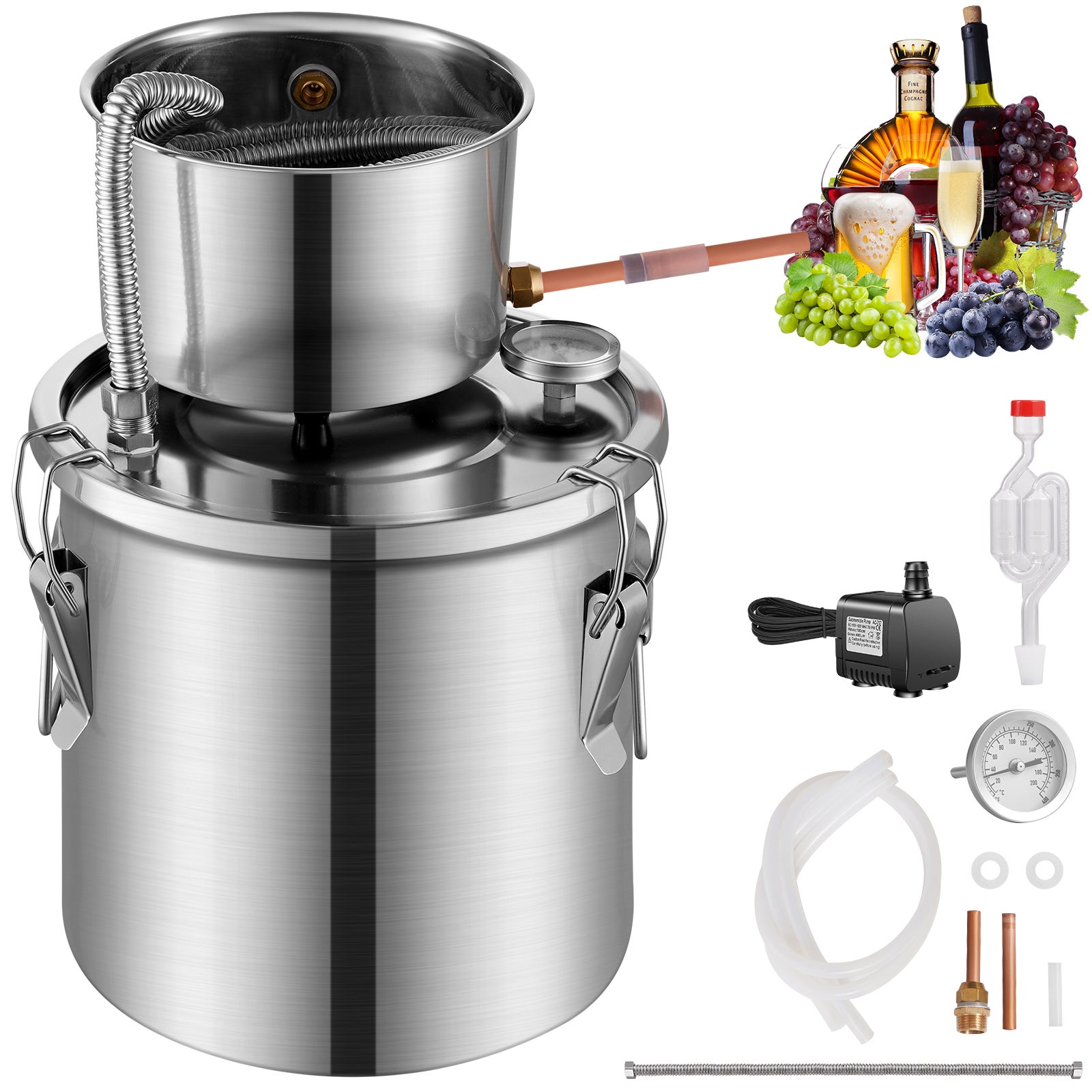 VEVOR Distillateur 11,4 L Chaudière Spiritueux Inox Refroidissement ...
